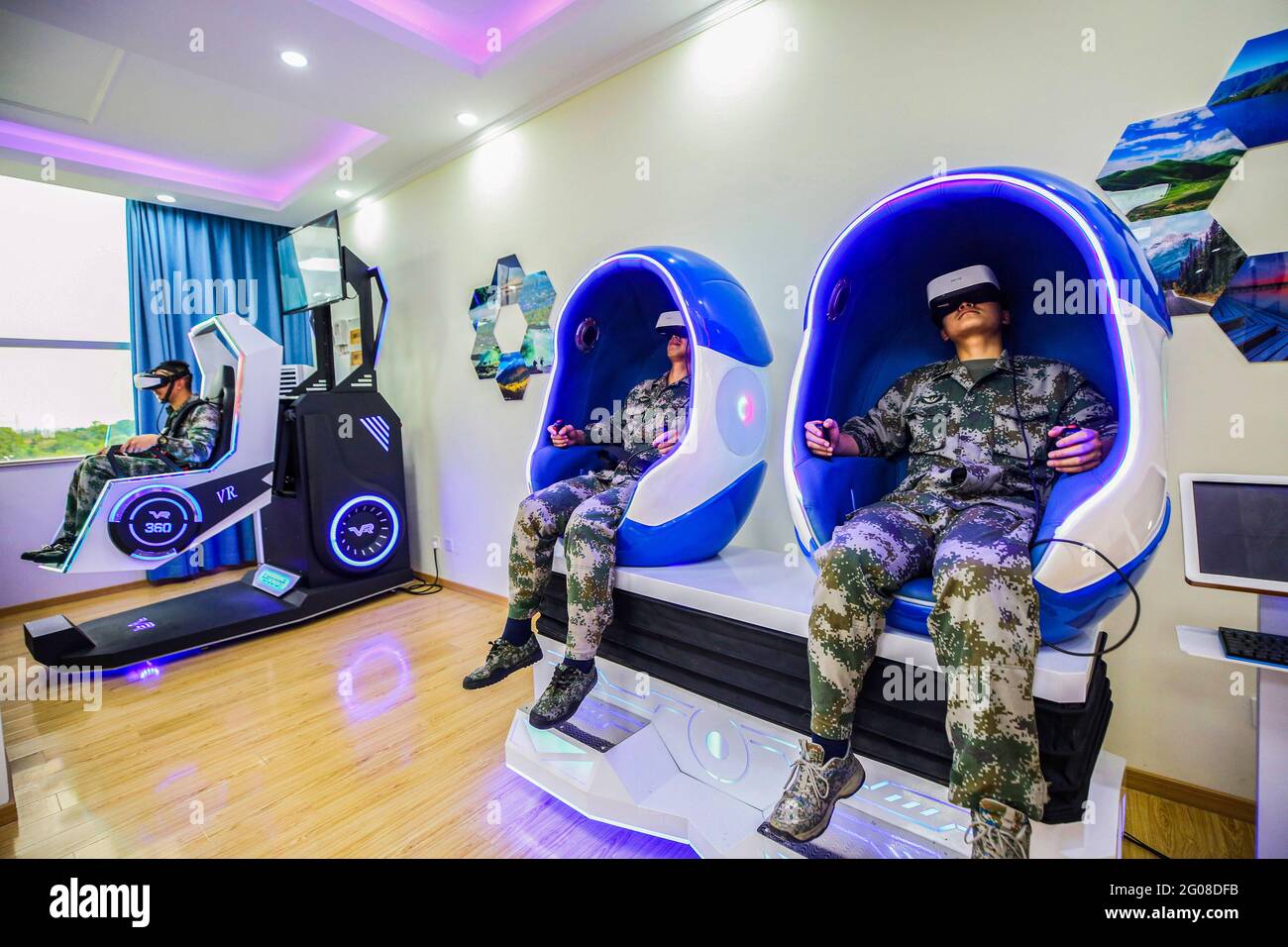 ZHENJIANG, CHINA - JUNE 1, 2021 - Soldiers play a VR game in Zhenjiang ...