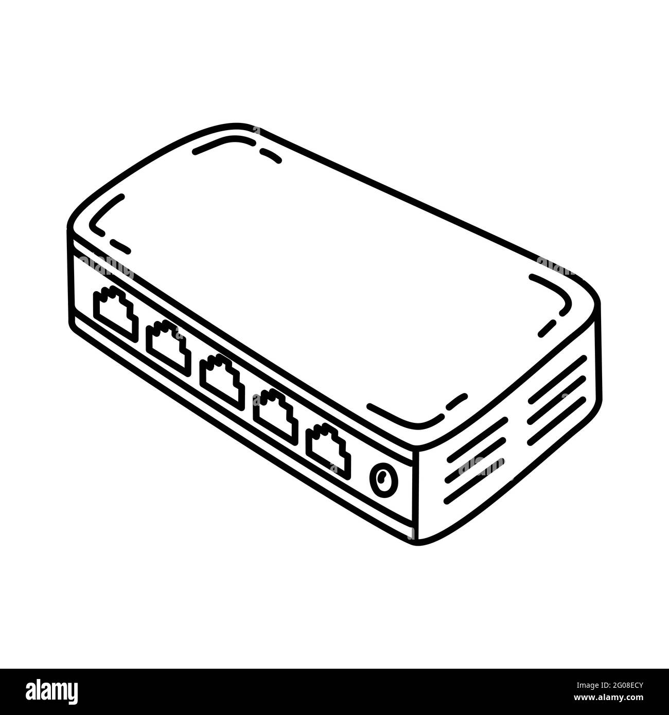 Hub as Telecommunication Equipment Hand Drawn Icon Set Vector Stock ...