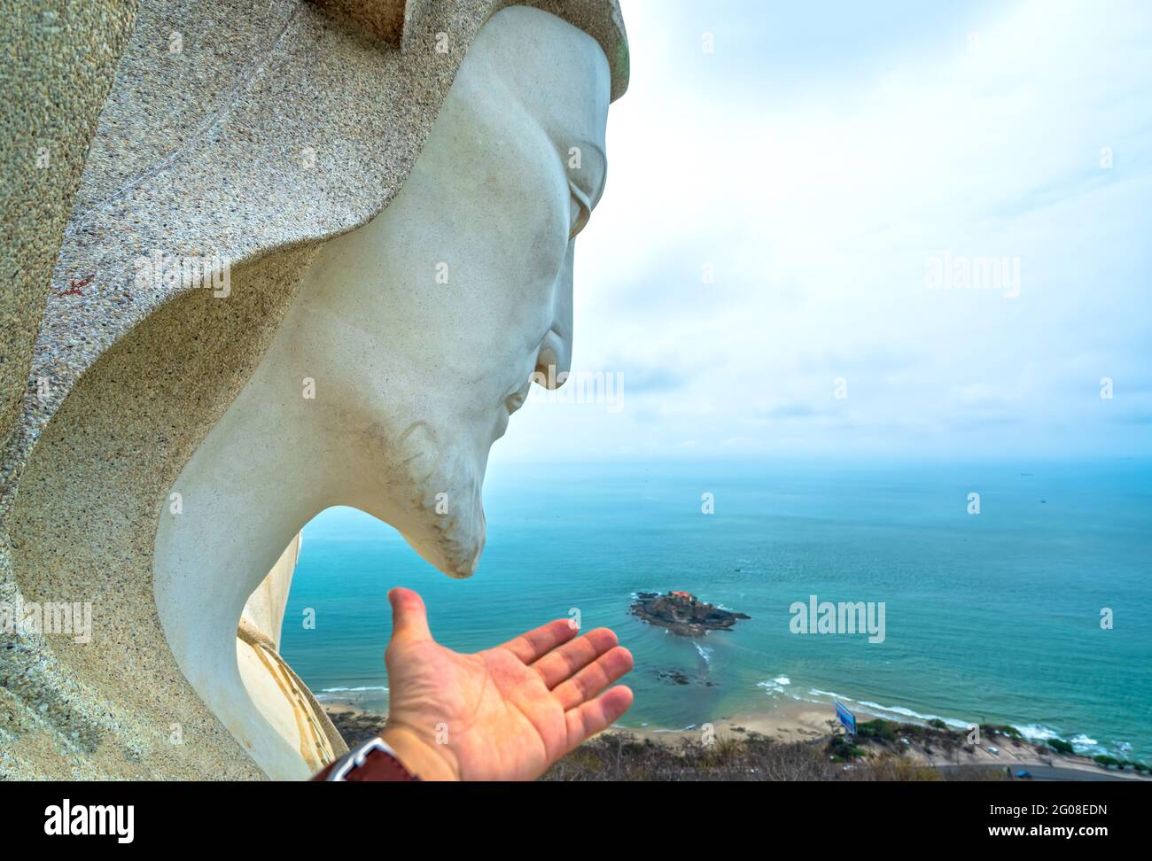 Statue of Christ on top of Tao Phung mountain in Vung Tau, Vietnam. The ...