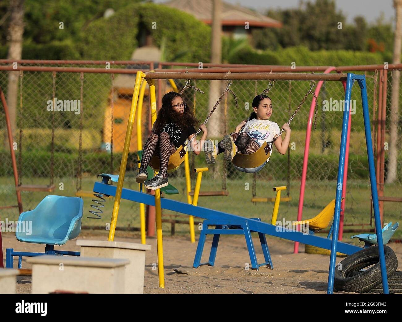 Cairo, Egypt. 1st June, 2021. Children play at Maadi Island Park to ...