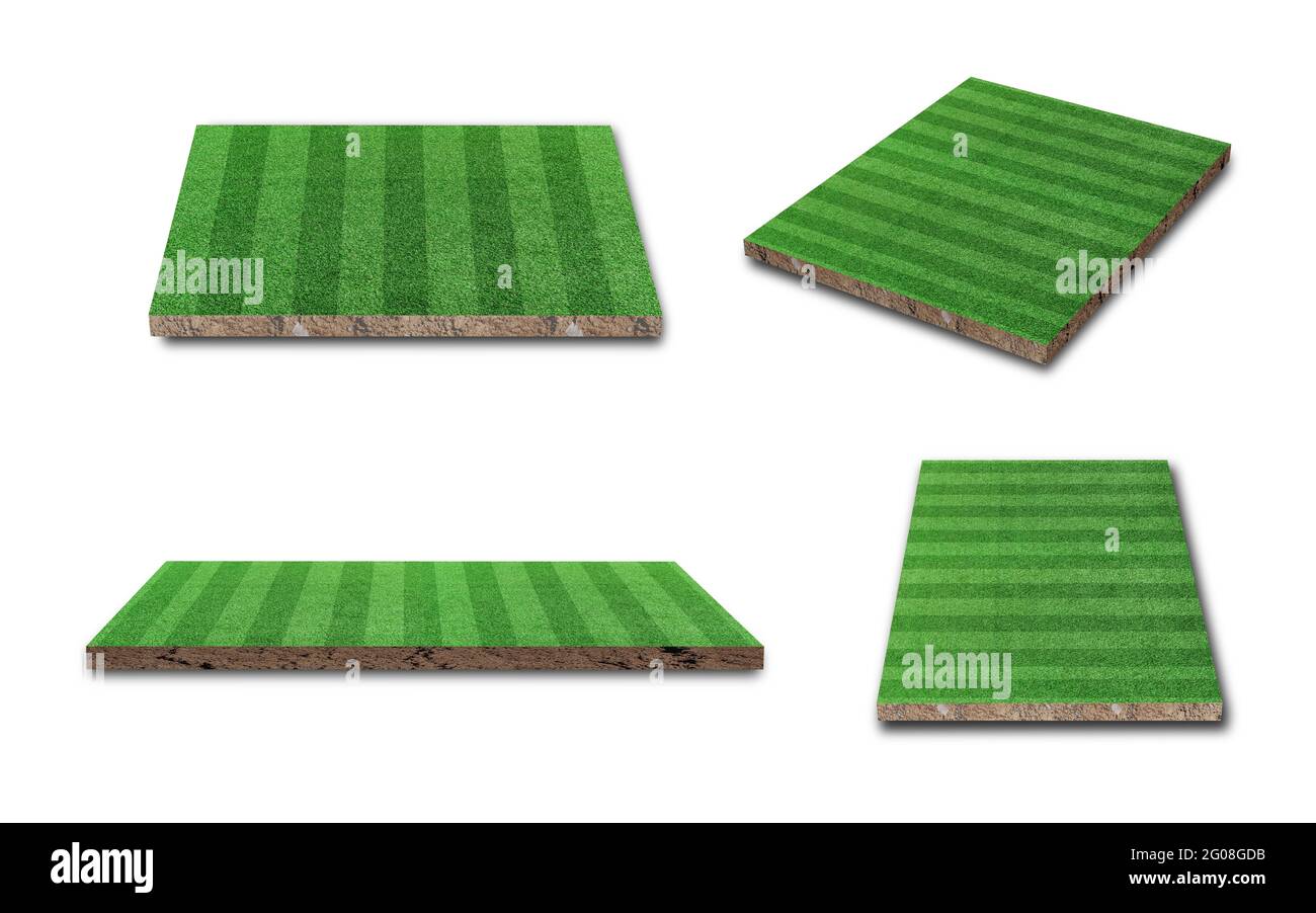 3D Rendering. Stripe grass soccer field collection isolated on white ...