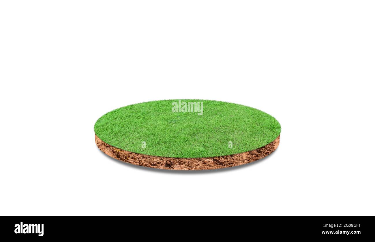 Cross section of round soil ground with grass isolated on white ...