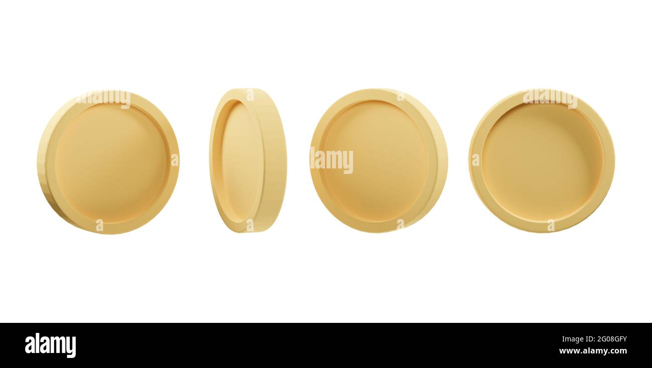 Set of golden coin in different shape isolated on white background. 3d ...