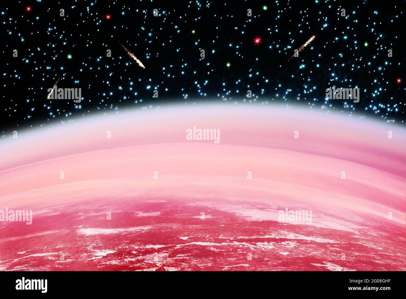 Cosmos landscape, red planet, dark black sky, shiny stars, comets, Mars ...