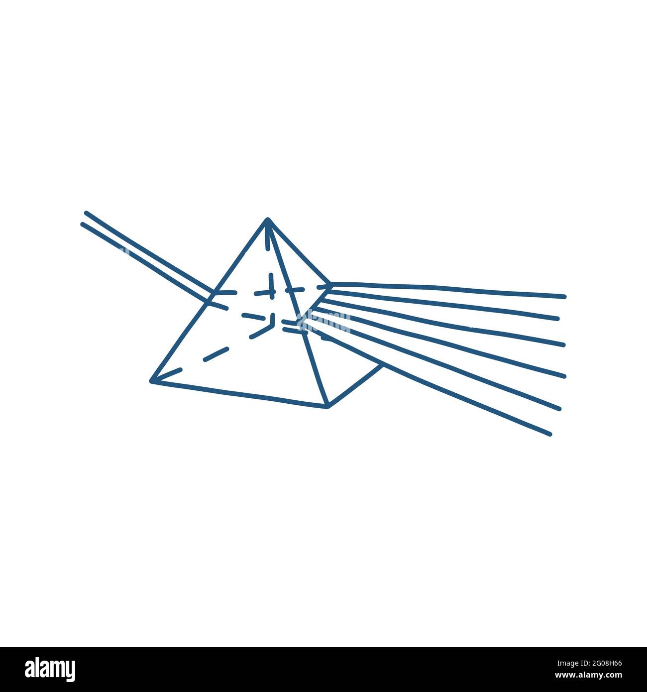 Physics doodle prism. Triangle prism with light waves isolated in white background. Vector ...