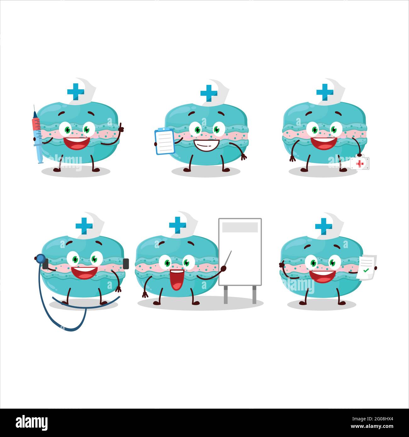 Doctor profession emoticon with blueberry macaron cartoon character ...