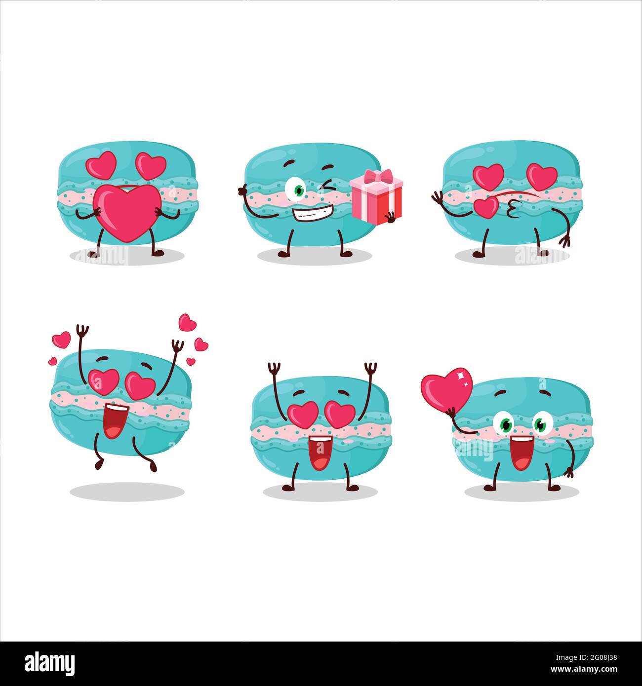 Blueberry macaron cartoon character with love cute emoticon. Vector ...
