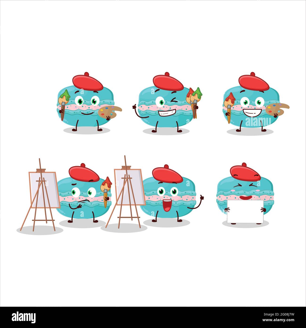 Artistic Artist of blueberry macaron cartoon character painting with a ...