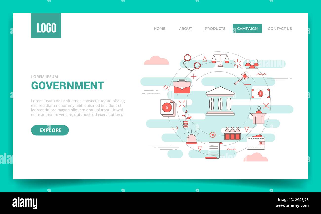 government concept with circle icon for website template or landing ...