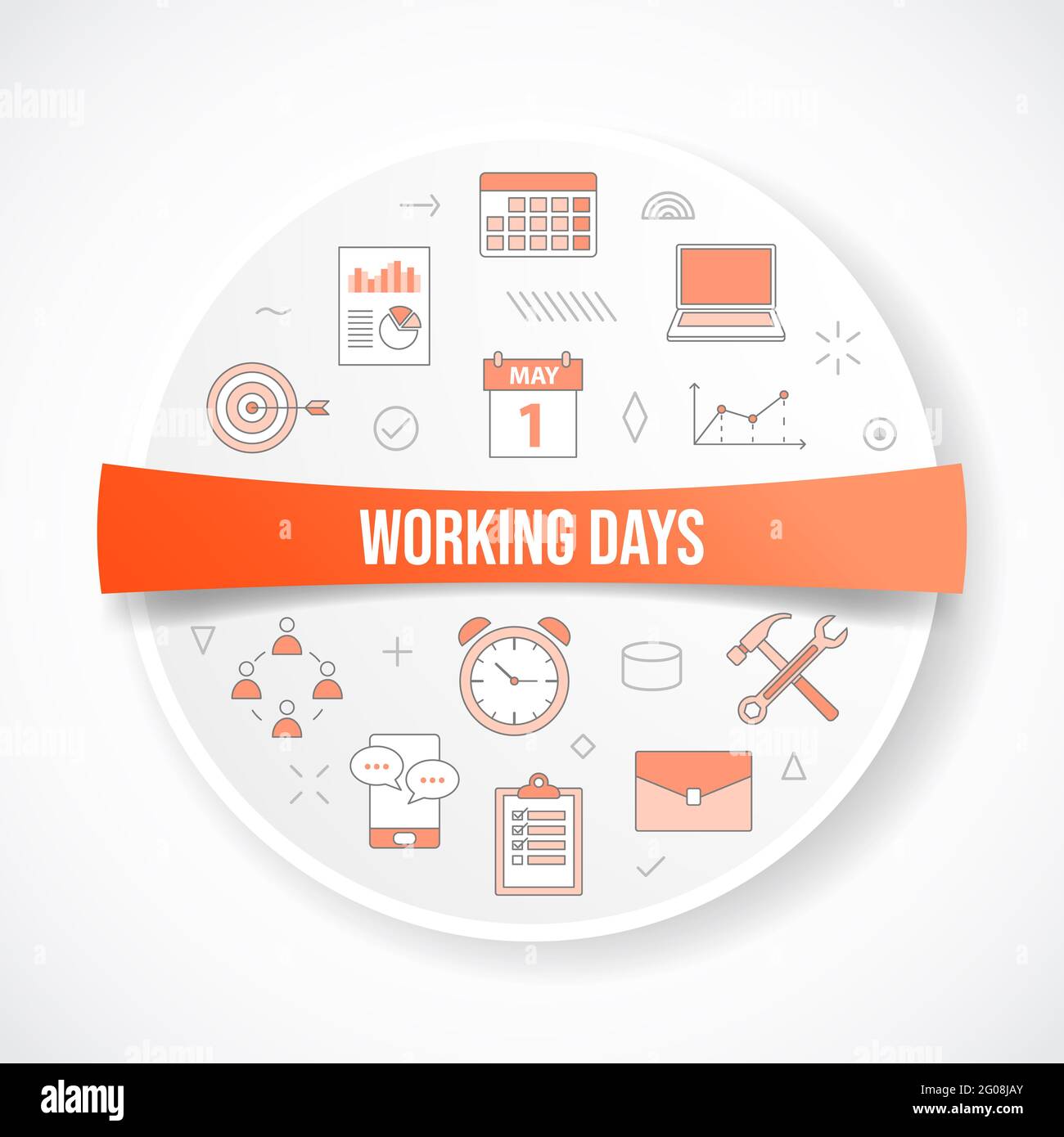 working days concept with icon concept with round or circle shape ...