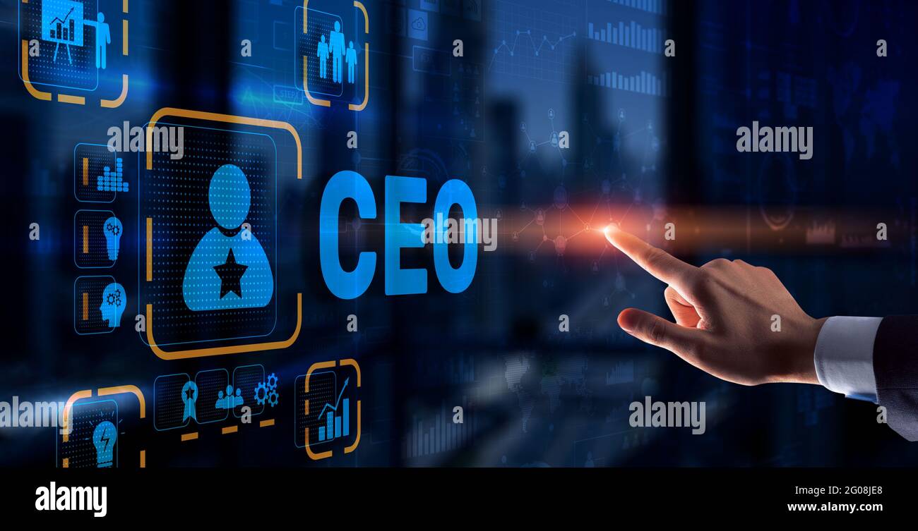 CEO concept. Businessman pressing virtual screen inscription boss Stock ...