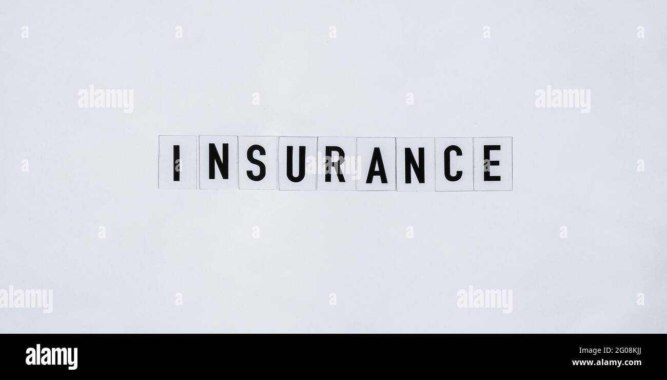 Insurance text black letters on white background. Word Stock Photo - Alamy