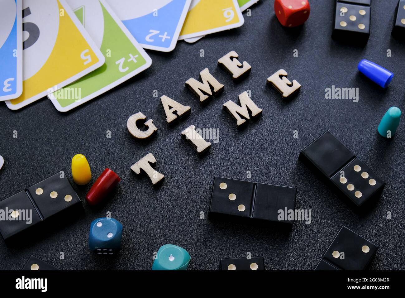 Kiev Ukraine - 10.03.21 Text GAME TIME spelled out in wooden letter ...