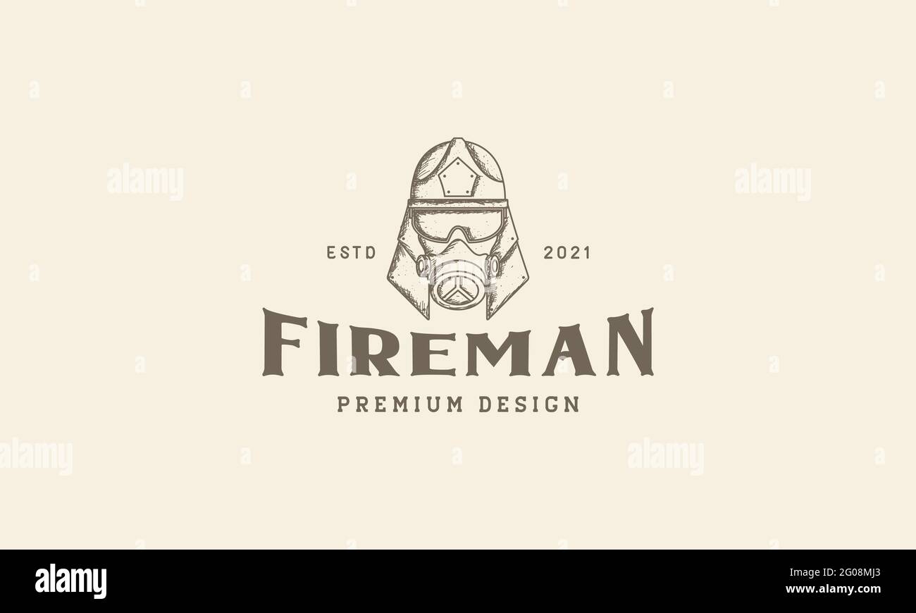 vintage engrave fireman with smoke mask logo Stock Vector Image & Art ...