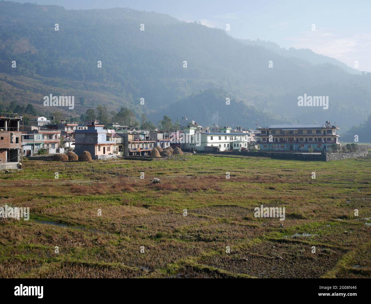 View landscape cityscape small village and nepali people transplant ...