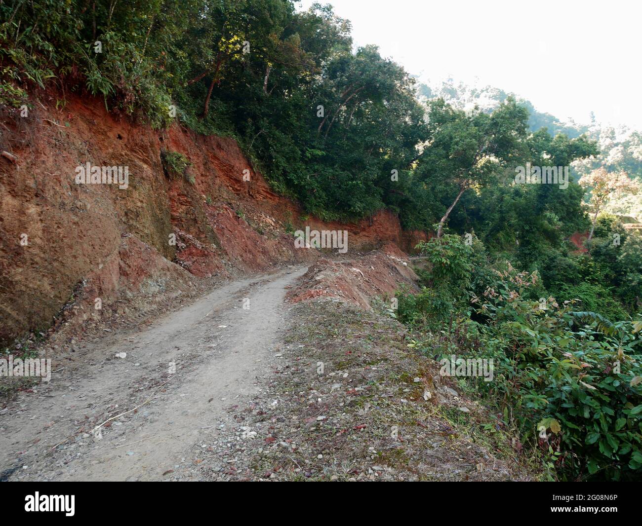 Gravel street of panchase route way for trekking in forest on Anadu ...