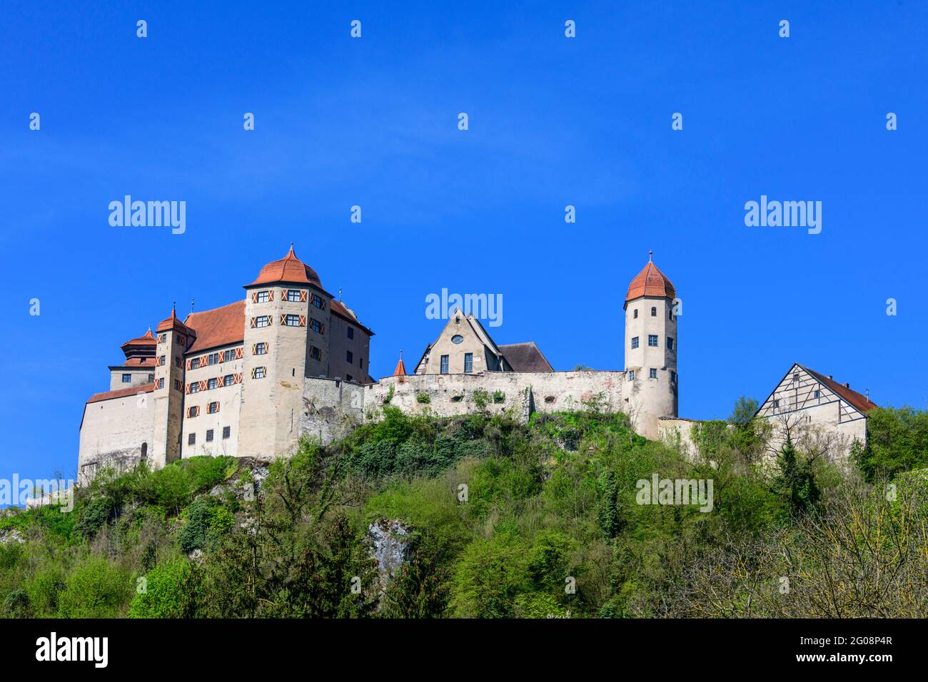 Picturesque view to Harburg and its castle Stock Photo - Alamy