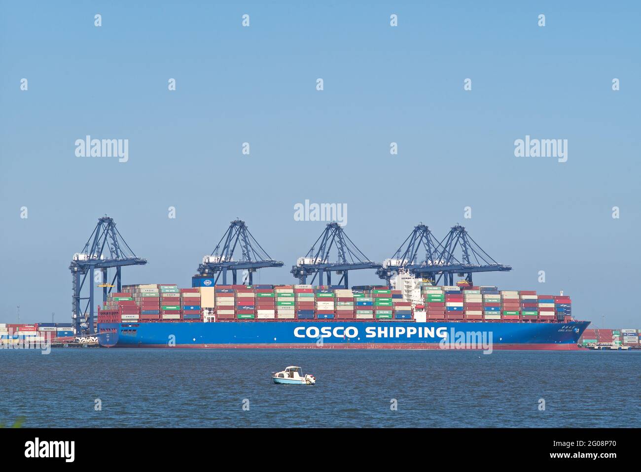 Container ship CSCL Star docked at the Port of Felixstowe, Suffolk, UK ...