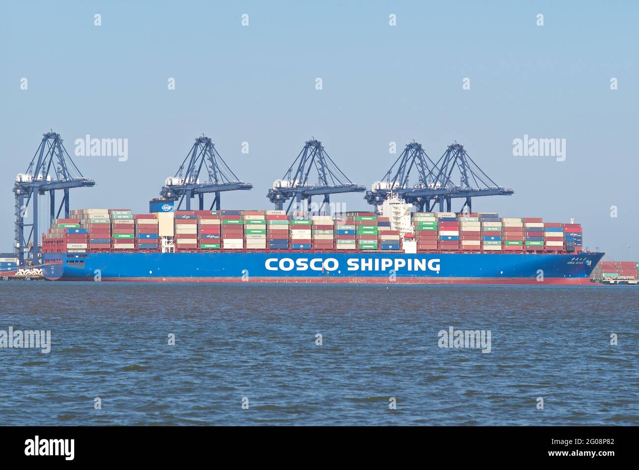 Container ship CSCL Star docked at the Port of Felixstowe, Suffolk, UK ...