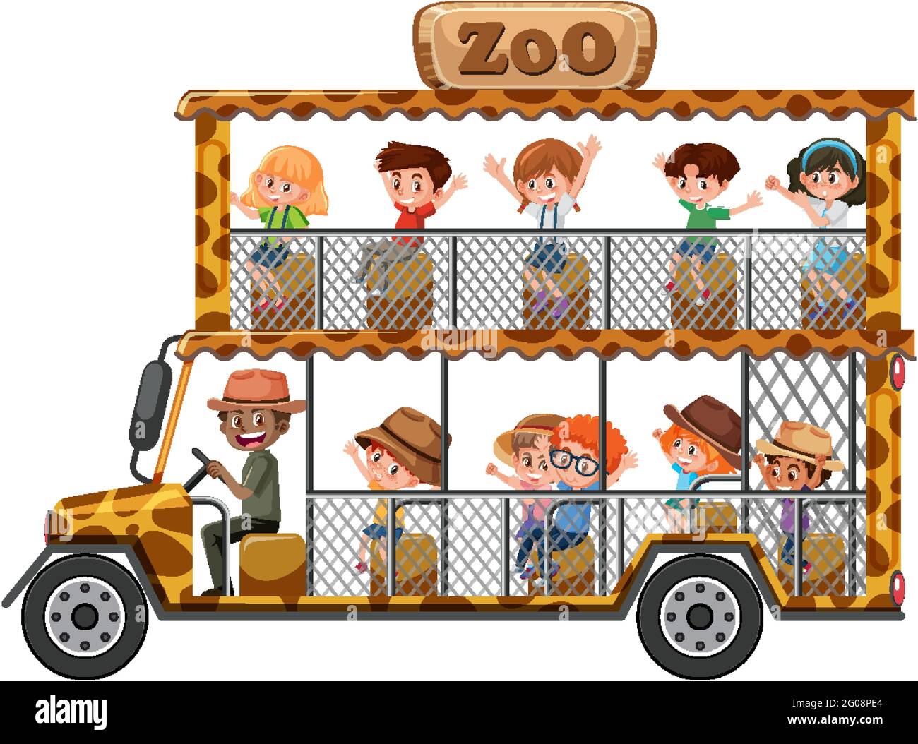 Zoo concept with children on tourist car isolated on white background ...