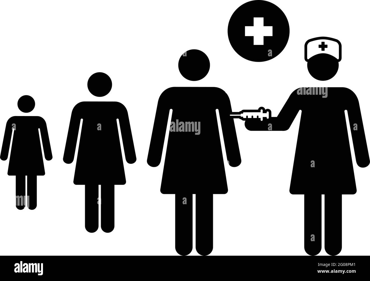 Vaccination symbol icon vector with vaccine injection syringe person ...