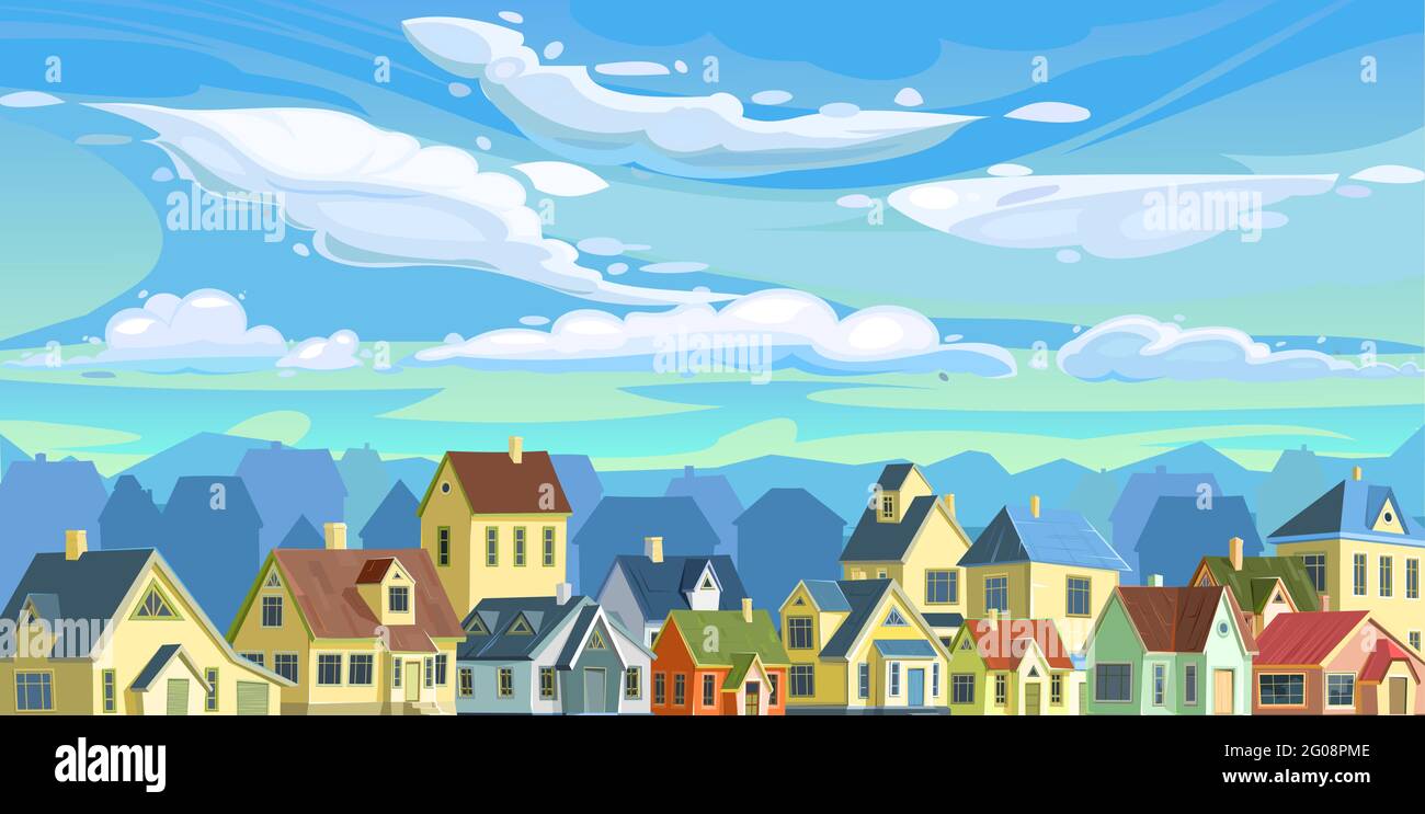 A village or a small rural town. Small houses. Street in a cheerful ...