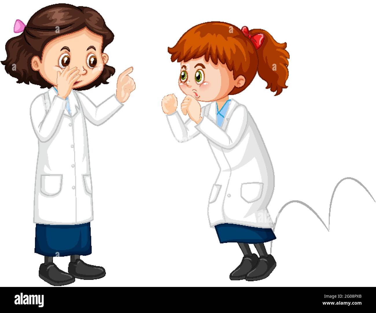 Two scientist girls cartoon character talking each other illustration ...