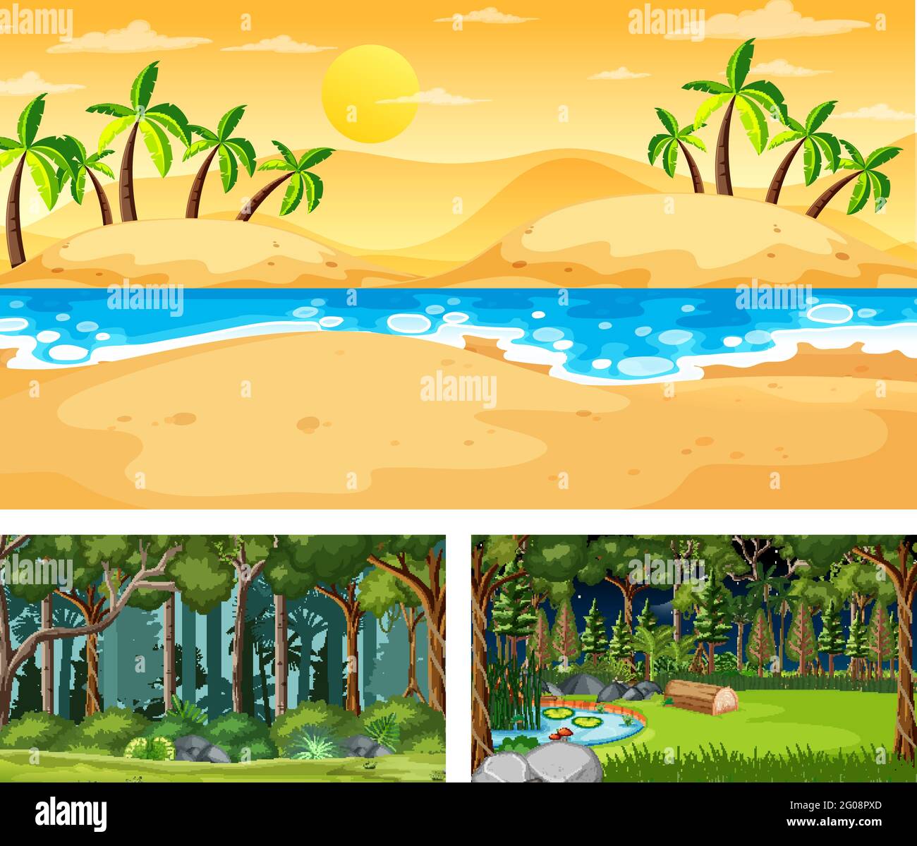 Set of different nature landscape scenes illustration Stock Vector ...