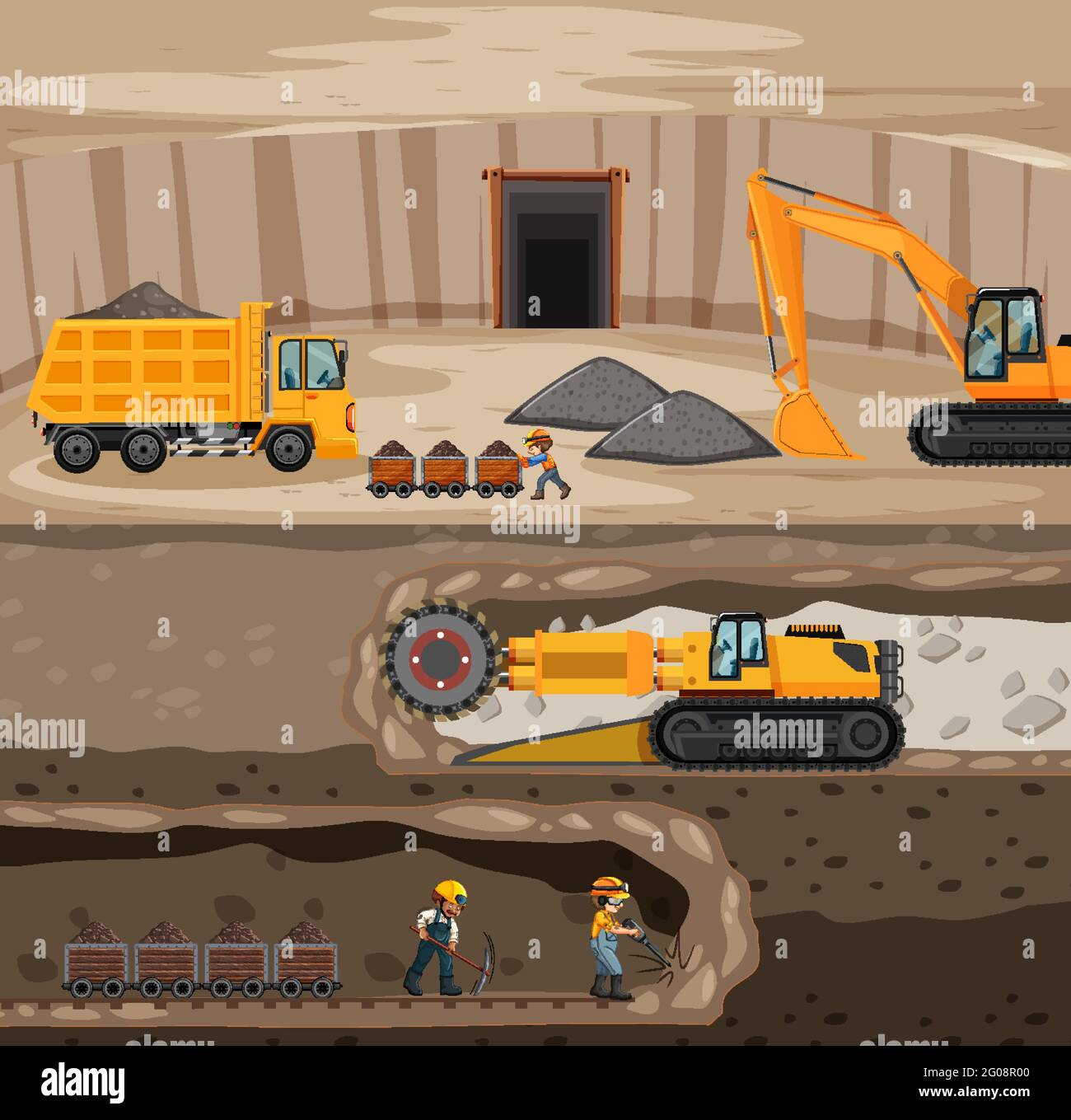 Landscape of coal mining with underground scene illustration Stock ...