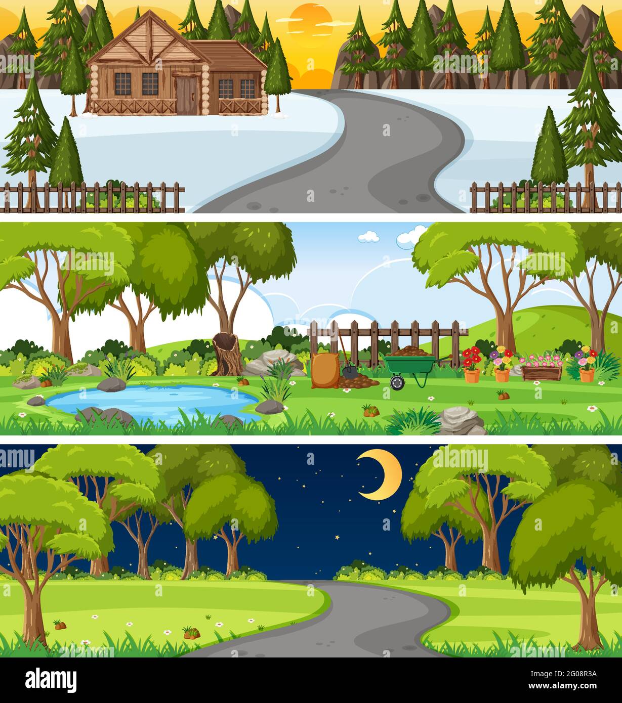 Set of different nature horizontal scenes illustration Stock Vector ...