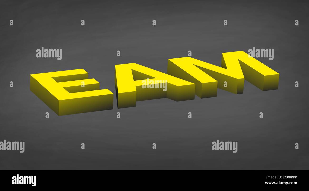 EAM - Enterprise Asset management words in yellow 3D concept on black ...