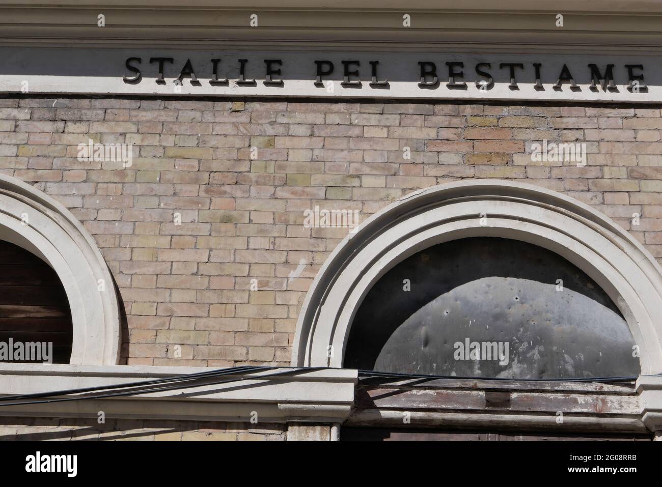 SIGN ON THE OUTSIDE OF A PAVILION OF THE FORMER SLAUGHTERHOUSE WHERE ...