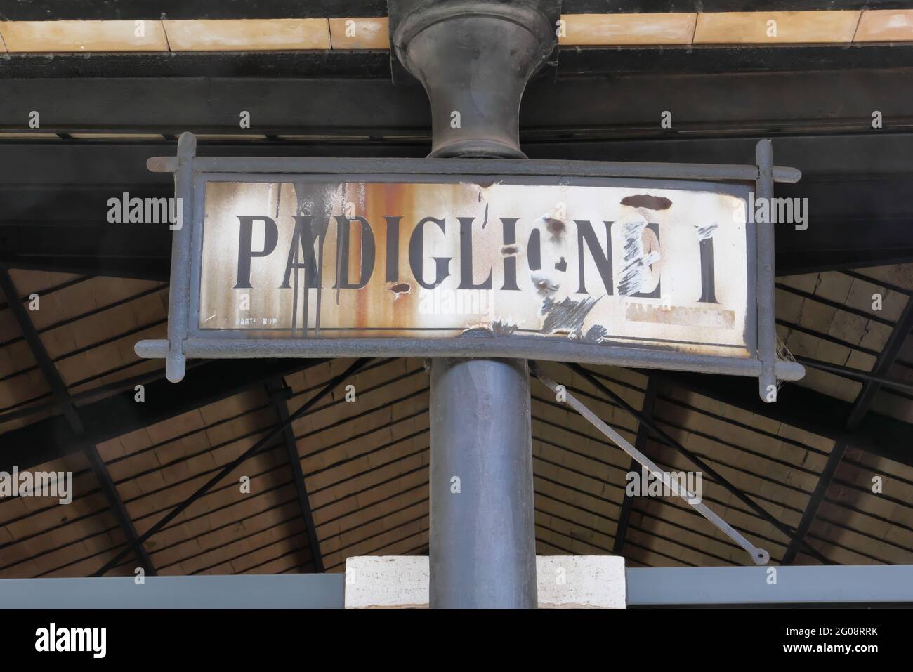 SIGN ON THE OUTSIDE OF A PAVILION OF THE FORMER SLAUGHTERHOUSE WHERE ...