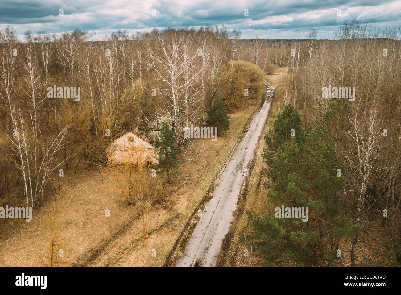 Belarus. Old Abandoned Barn Near Country Road, Farm House In Chernobyl ...