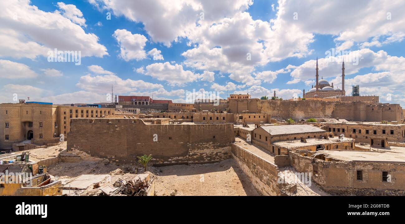 Day panoramic view of Cairo Citadel Square, including The great Mosque ...