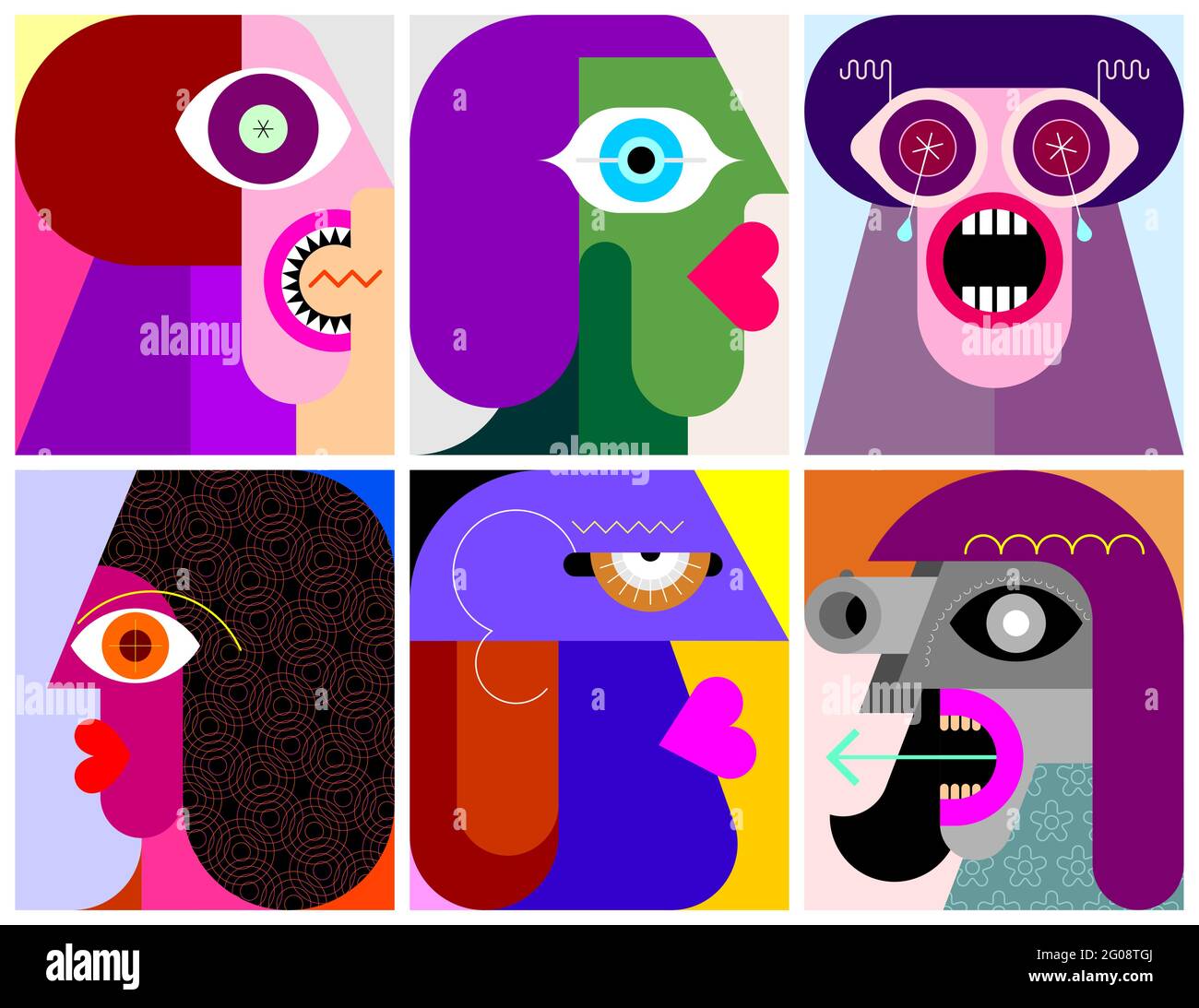 Six People Portraits modern art vector illustration. Six different ...