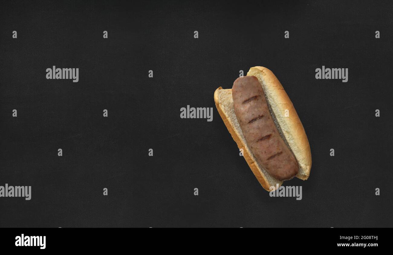 Close up view delicious hot dog. isolated on black background. suitable ...