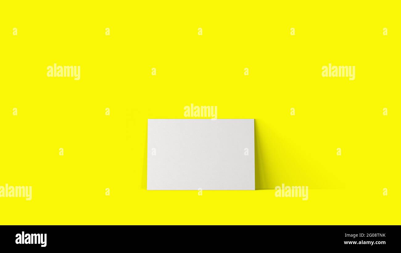 3d rendering laying empty blank white canvas isolated on yellow ...
