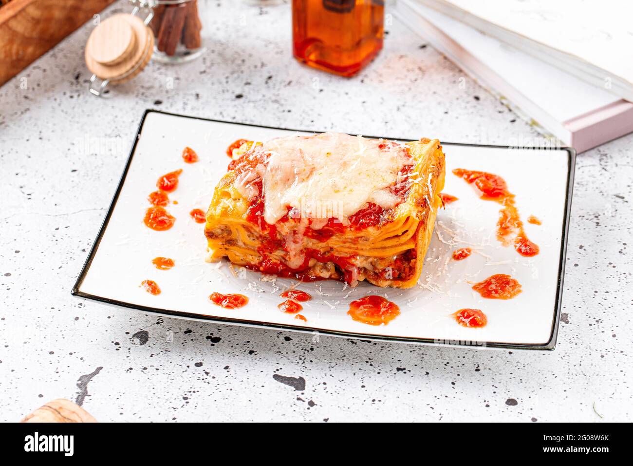 Side view on italian lasagna dish Stock Photo - Alamy