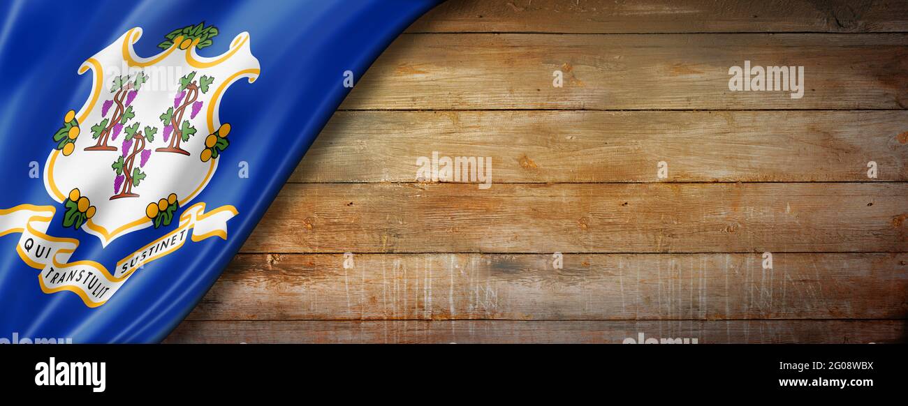 Connecticut flag on old wood wall banner, USA. 3D illustration Stock ...