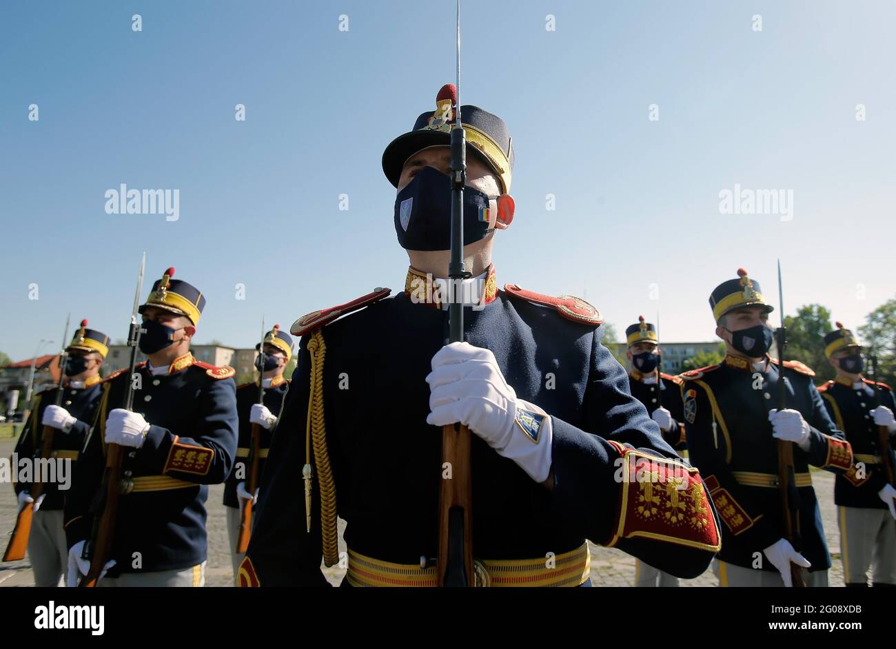 Beijing, Romania. 9th May, 2021. Romanian soldiers of an honor guard ...