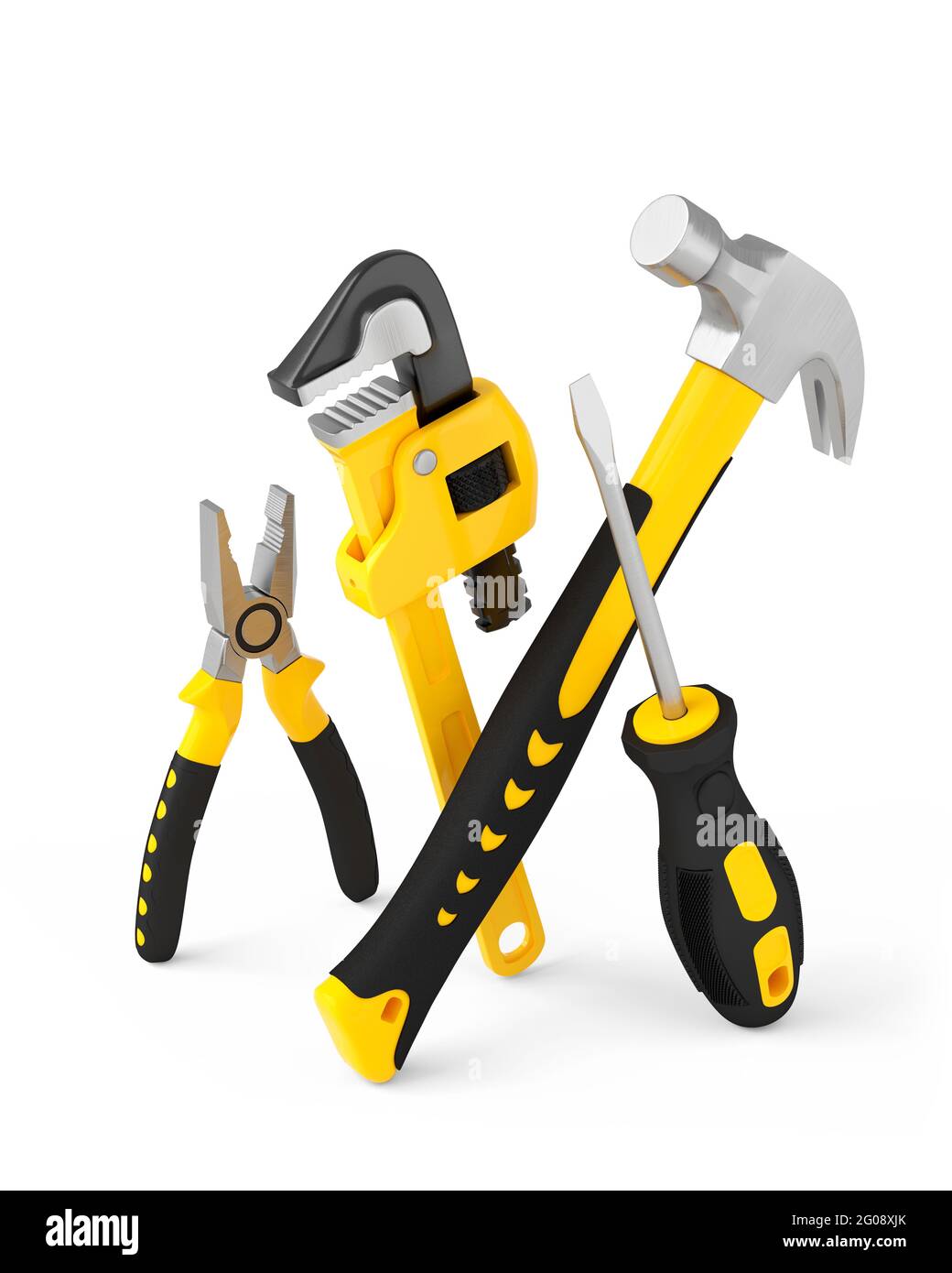 Isometric view of yellow construction tools for repair on white Stock ...