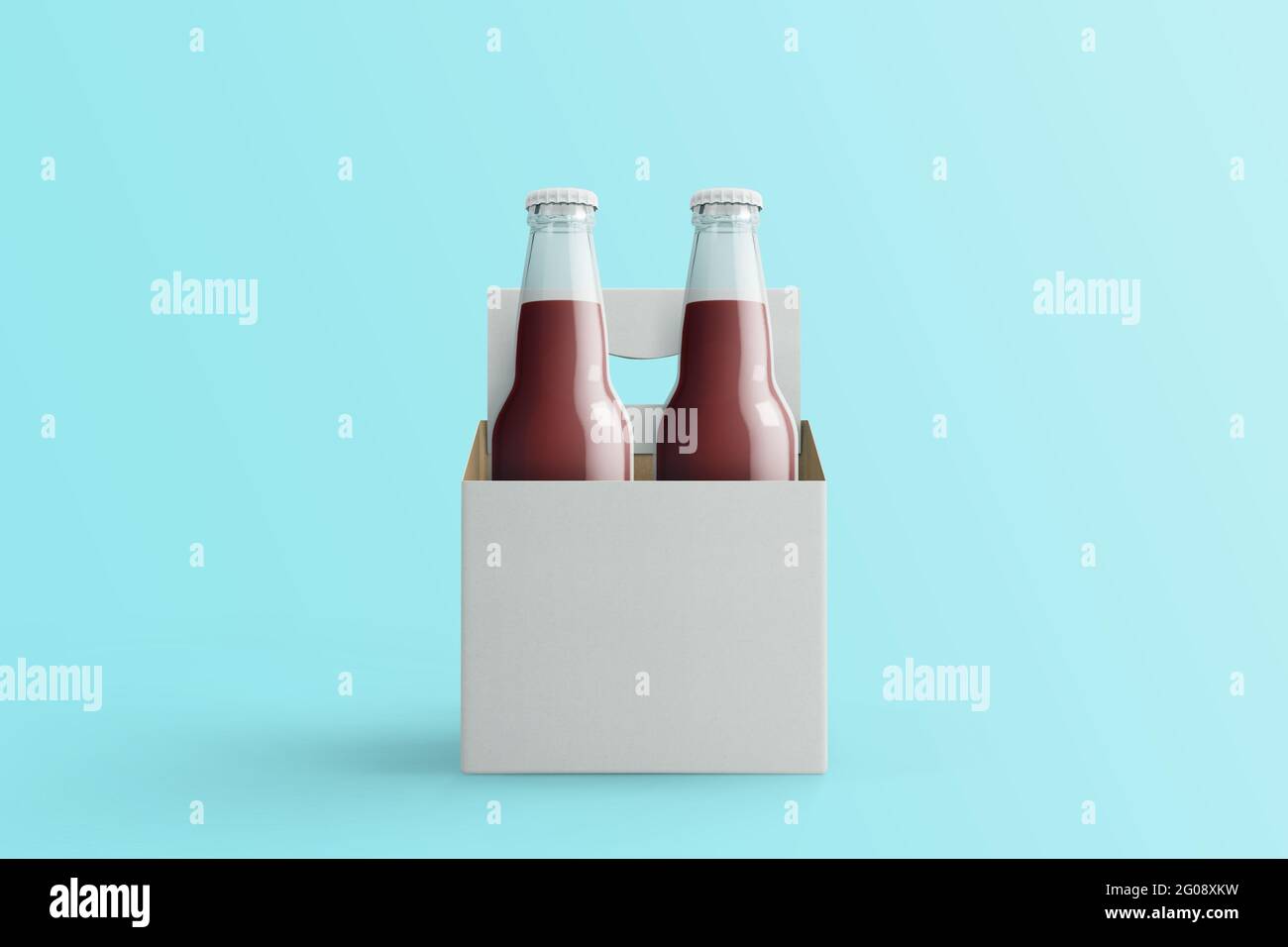 Two assorted soda bottles, non-alcoholic drinks with white paper box ...