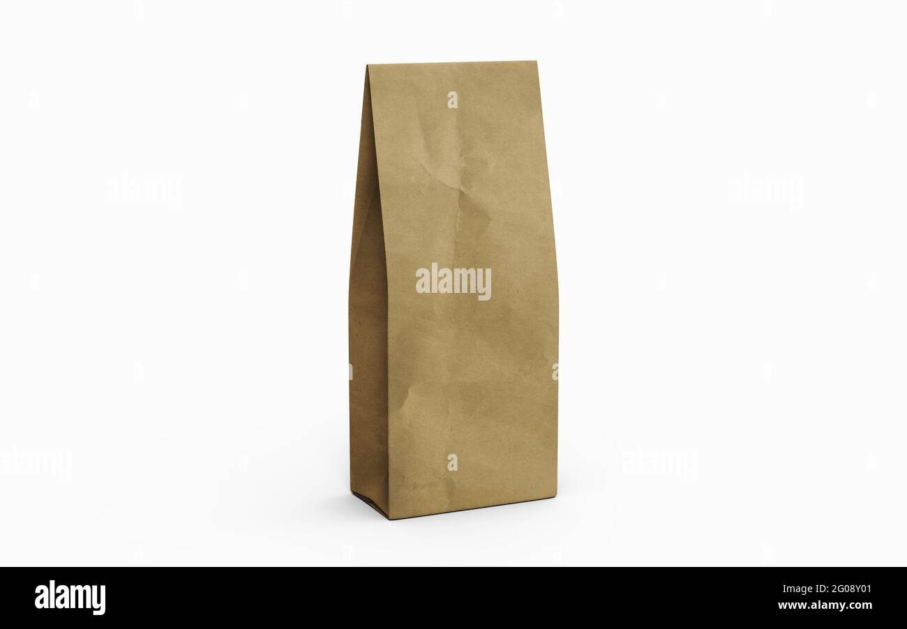 Tea or coffee brown paper packaging bag isolated on white background ...