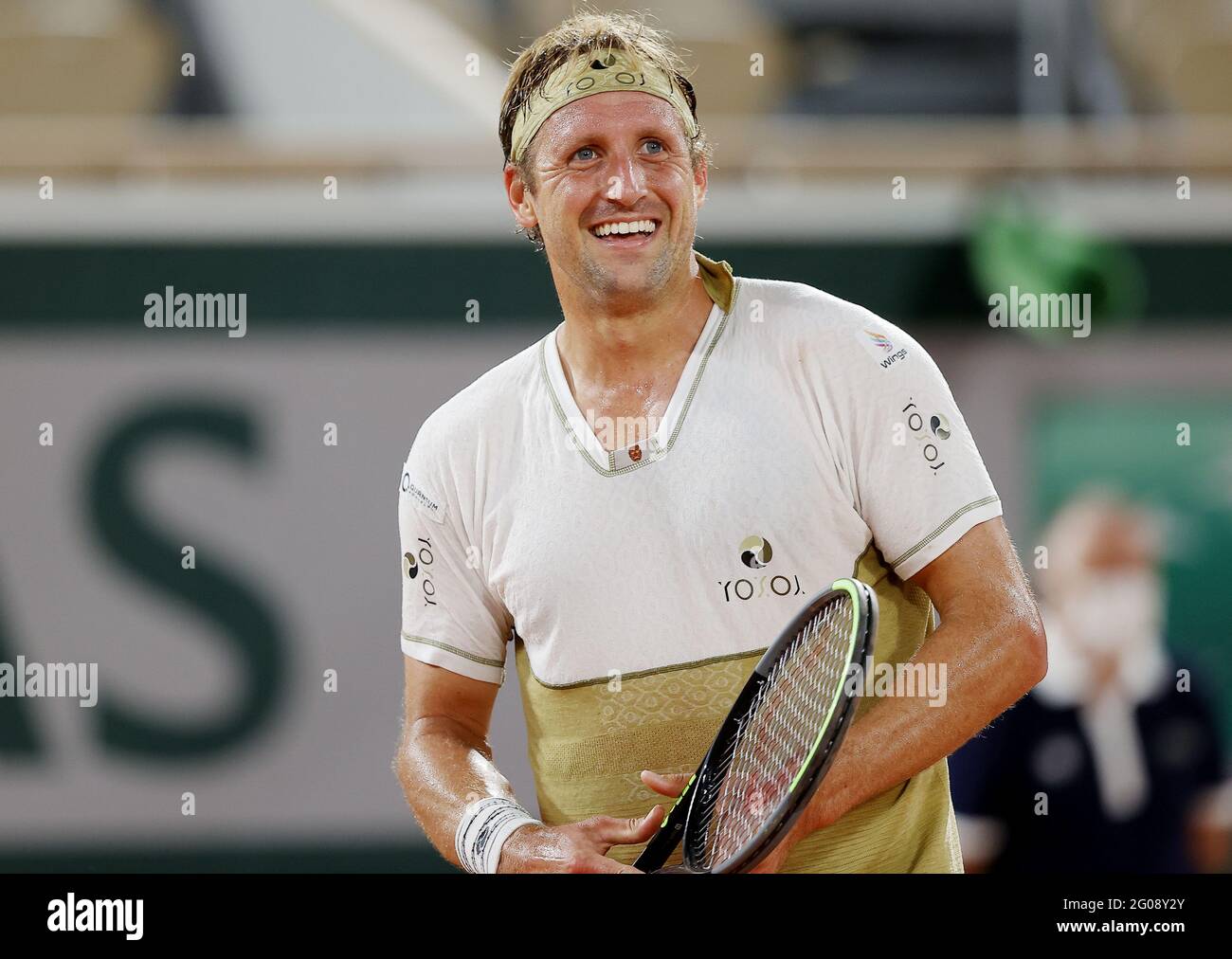 Tennys Sandgren of the United States during the first round of Roland ...