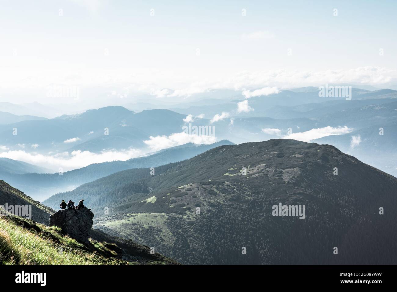 Pip Ivan, Ukraine - August 2, 2020: friends of three sitting on the ...