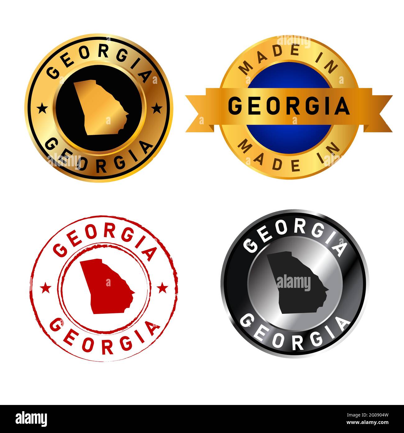 Georgia badges gold stamp rubber band circle with map shape of country ...
