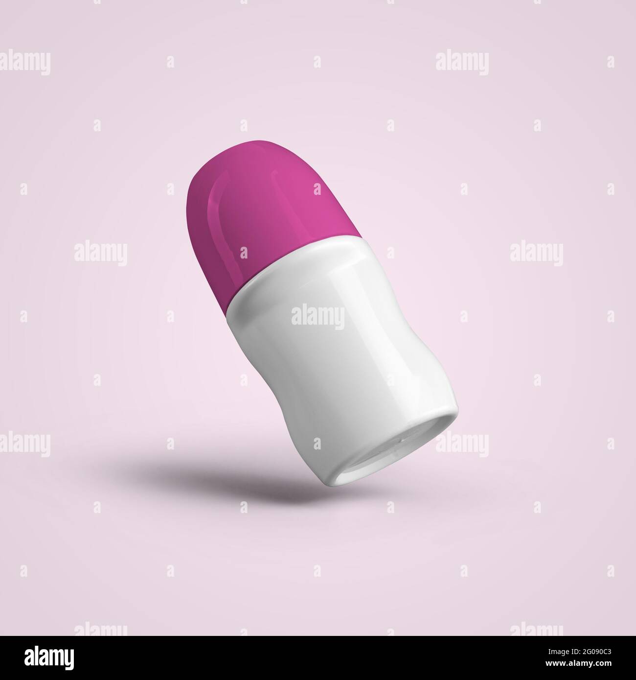 3D rendering blank white roll on deodorant plastic bottle with pink cap ...