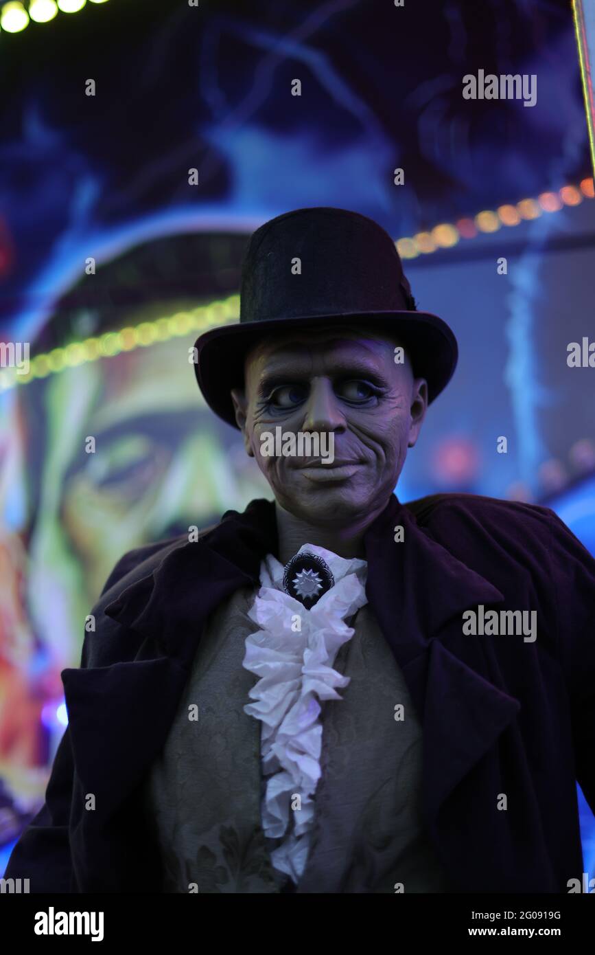 Scary figure seen at a ride at a Fun Fair, UK Stock Photo - Alamy