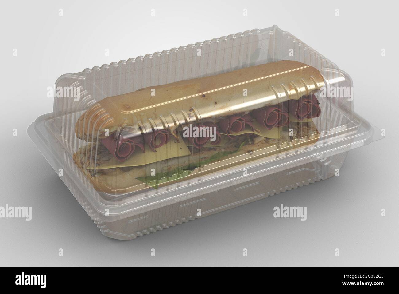 3D rendering an empty transparent clam shell narrow containers isolated ...